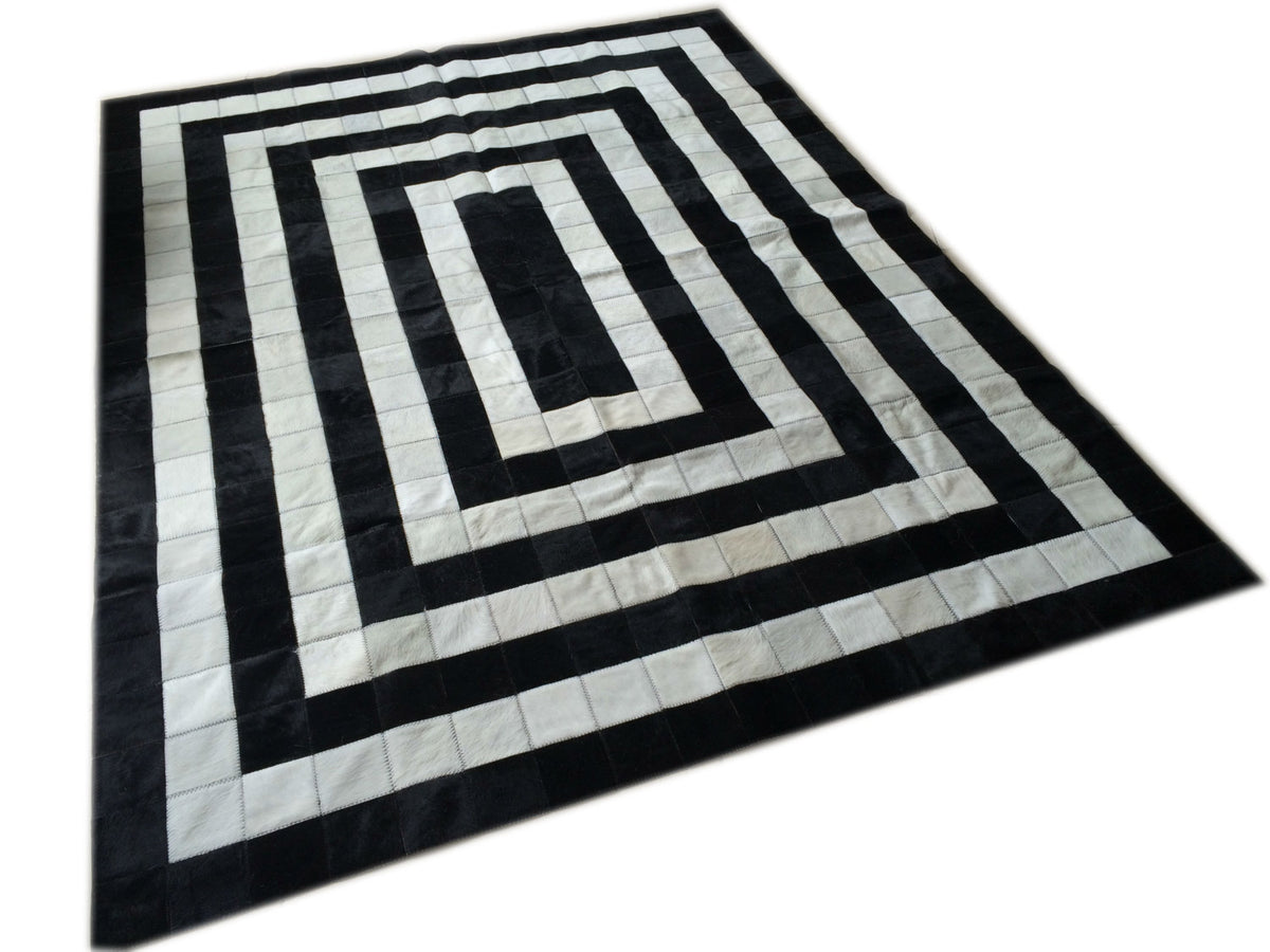 Cowhide Patchwork Rug BLACK WHITE !! 6 ft x 8 ft. 4" Squares Amazing D ...